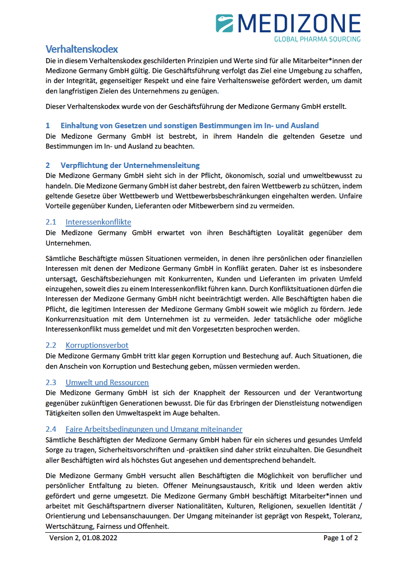 Verhaltenskodex | COC - MEDIZONE